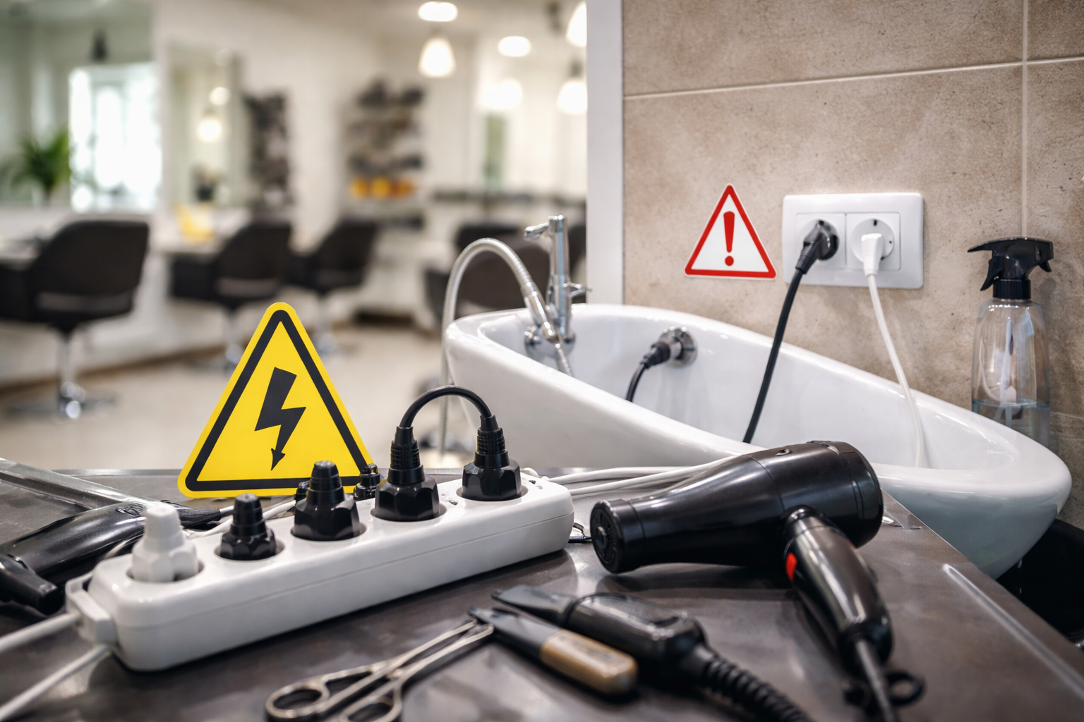 Électricité en salon de coiffure : multiprises, prises près des bacs ...